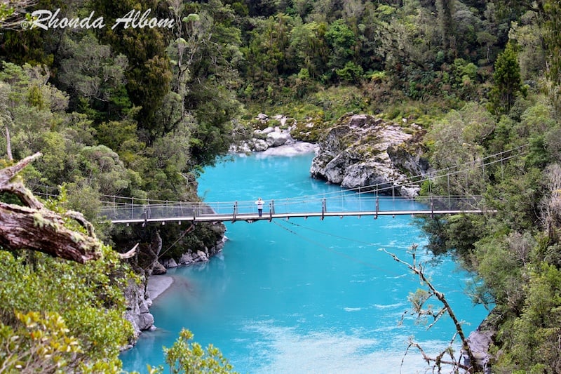 Azure Waters and Swing Bridge at Hokitika Gorge, New Zealand